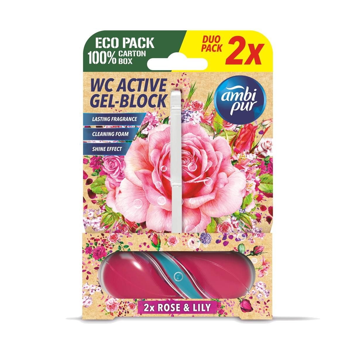 ambi pur WC-Duftspüler Ambi Pur WC Active Gel-Block 2x45g Rose & Lily - WC Duft (1er Pack)