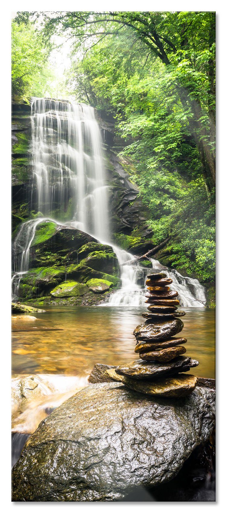 Pixxprint Glasbild Zen Steine vor Wasserfall, Zen Steine vor Wasserfall (1 St), Glasbild aus ...