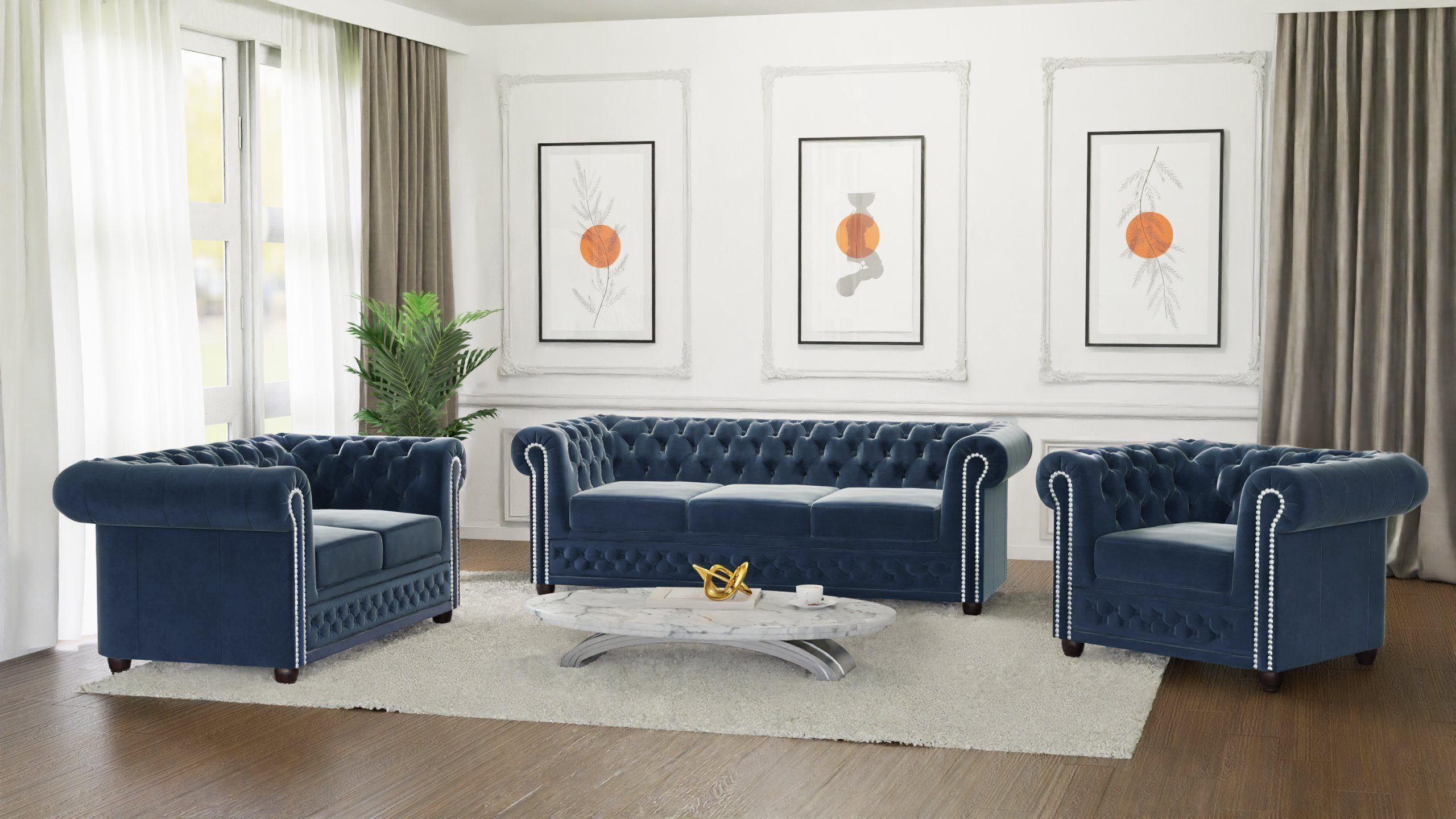 S Style Möbel Polstergarnitur Chesterfield Lena Mit Schlaffunktion 32