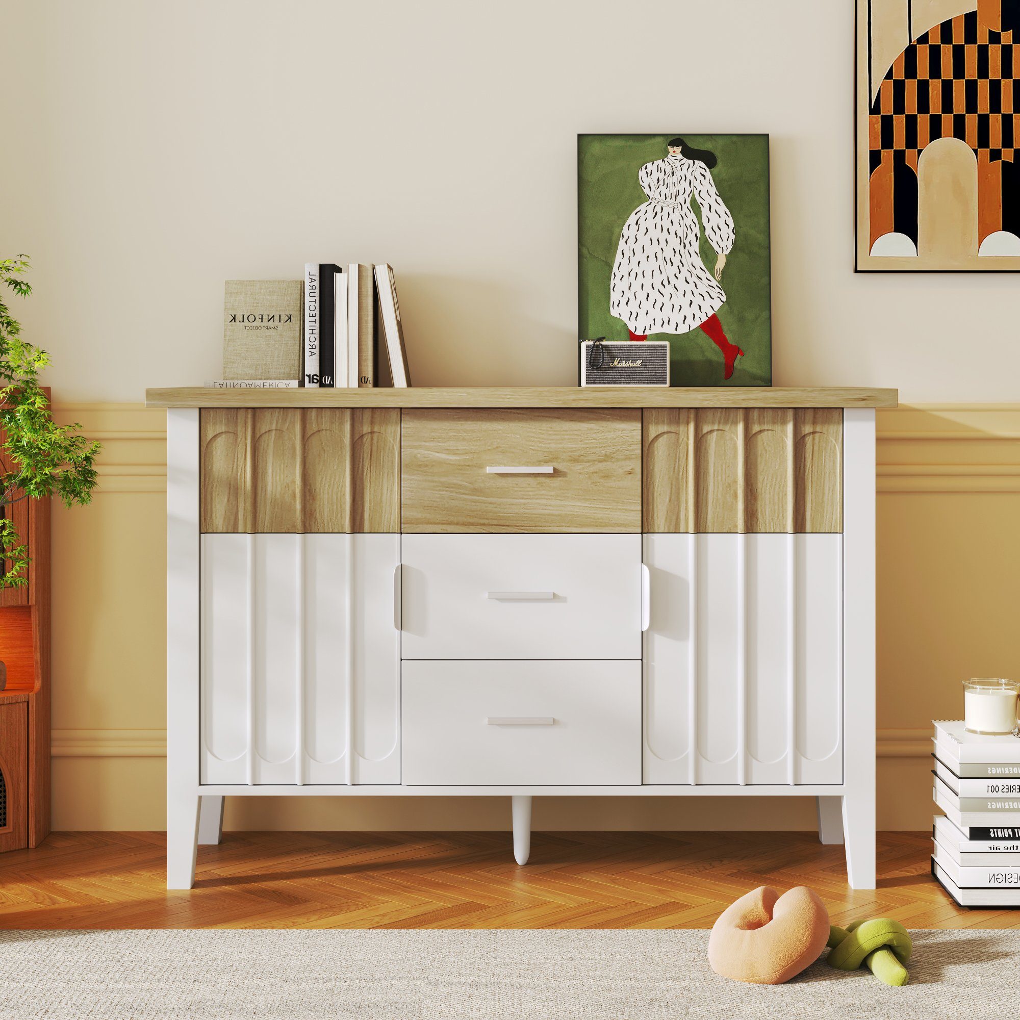 Flieks Sideboard 1 St 120x40x80 Cm Kommode Mit 3 Schubladen Und 2