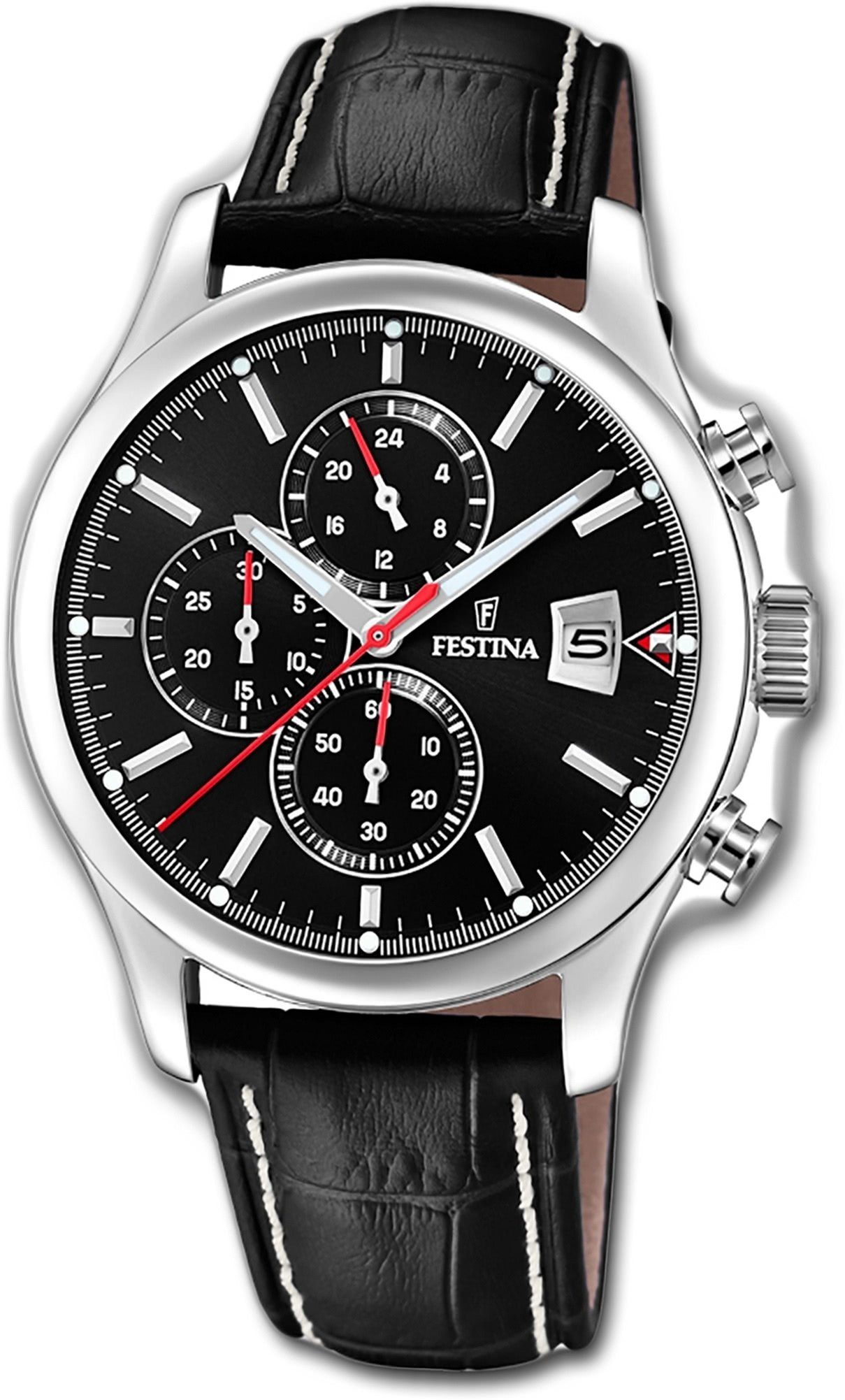 Festina Chronograph »Festina Leder Herren Uhr F20375/3«, (Chronograph), Herrenuhr mit ...