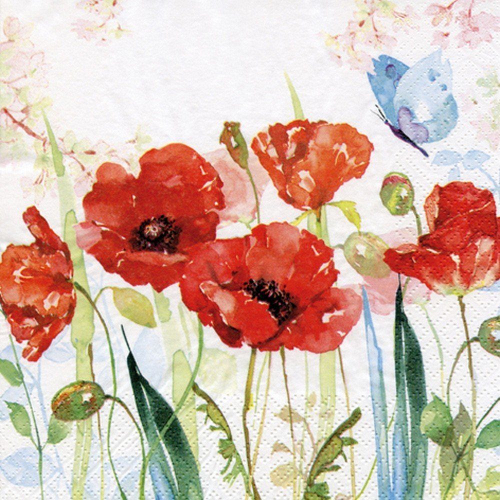 Ti Flair Papierserviette 20 Servietten Poppys And Butterfly 33x33cm 20 St