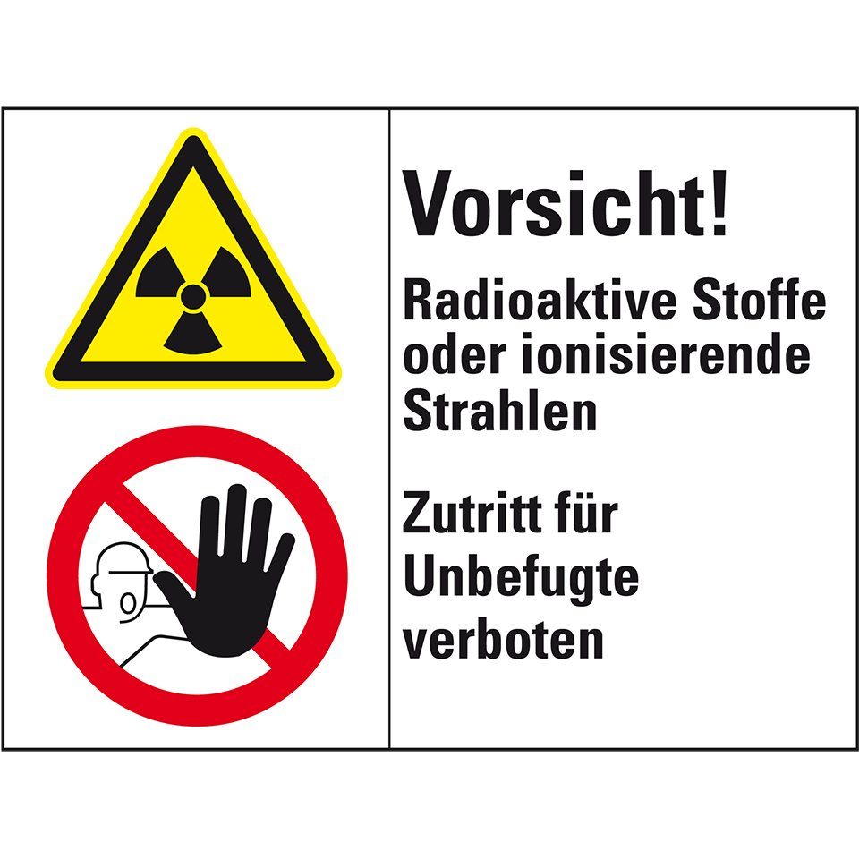 König Werbeanlagen Hinweisschild Schild mit Symbol Vorsicht! Radioaktive Stoffe...,ASR/ISO,Folie