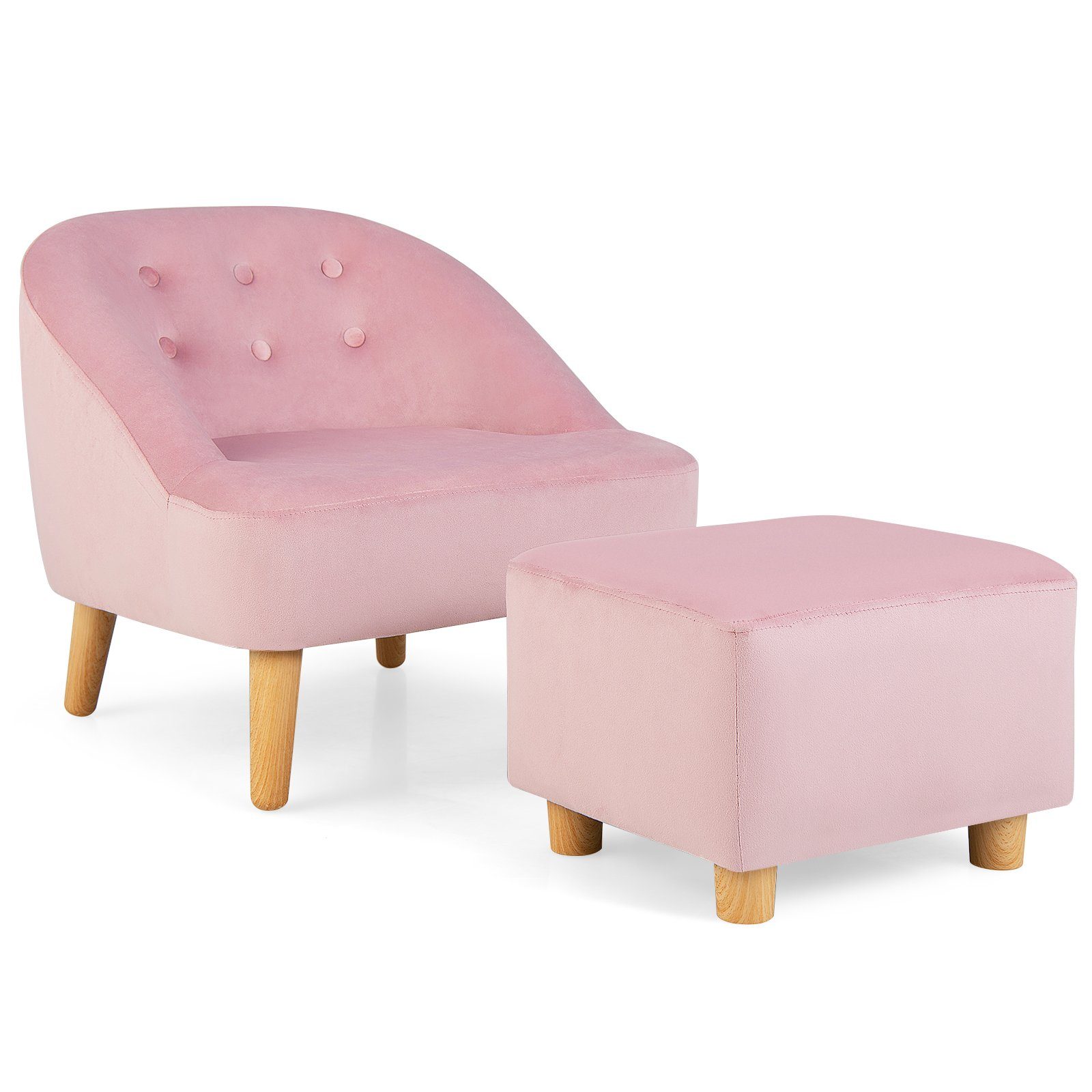Costway Kindersofa Mit Hocker And Flügellehne 3 5 Jahre Rosa