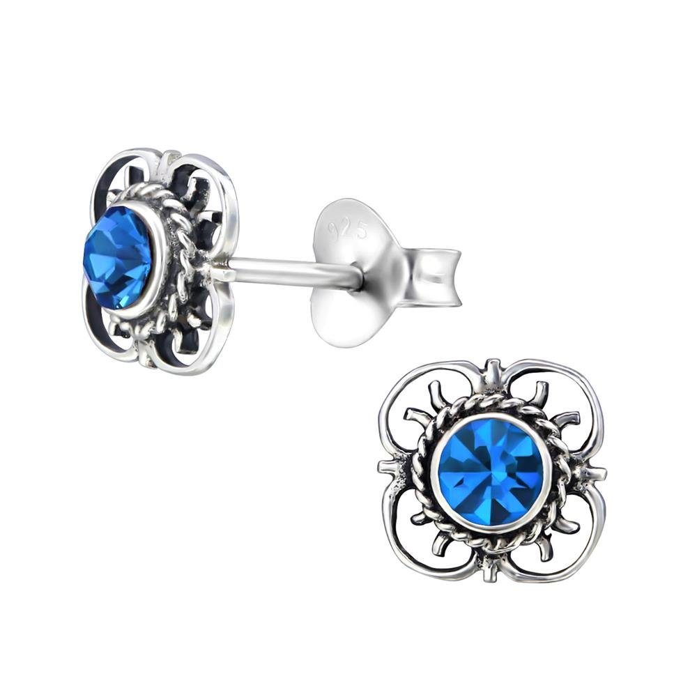 Bungsa Ohrring Set Ohrstecker Blume Blauer Kristall La Crystale™ Aus