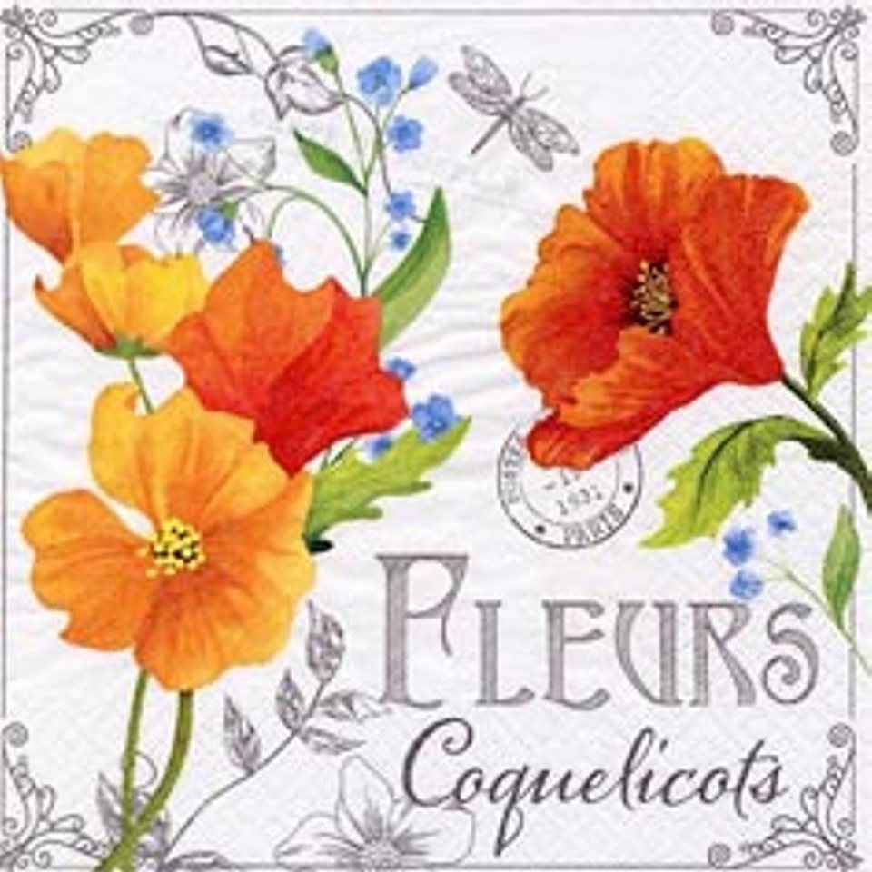 Linoows Papierserviette 20 Servietten Frühling Mohn