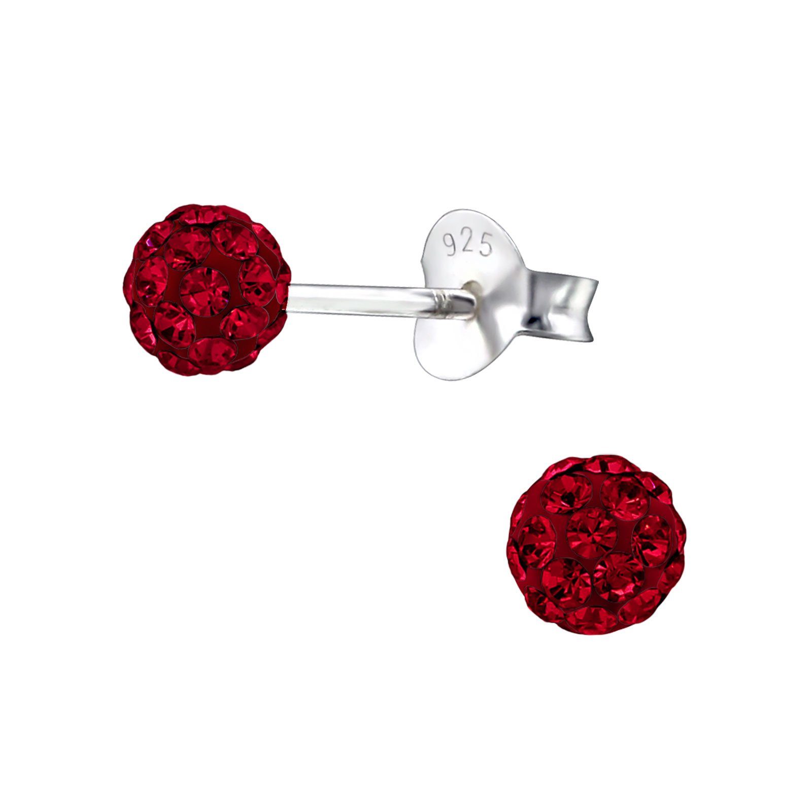 Bungsa Ohrring Set Ohrstecker Discokugel Rot 3mm Aus 925 Silber Damen