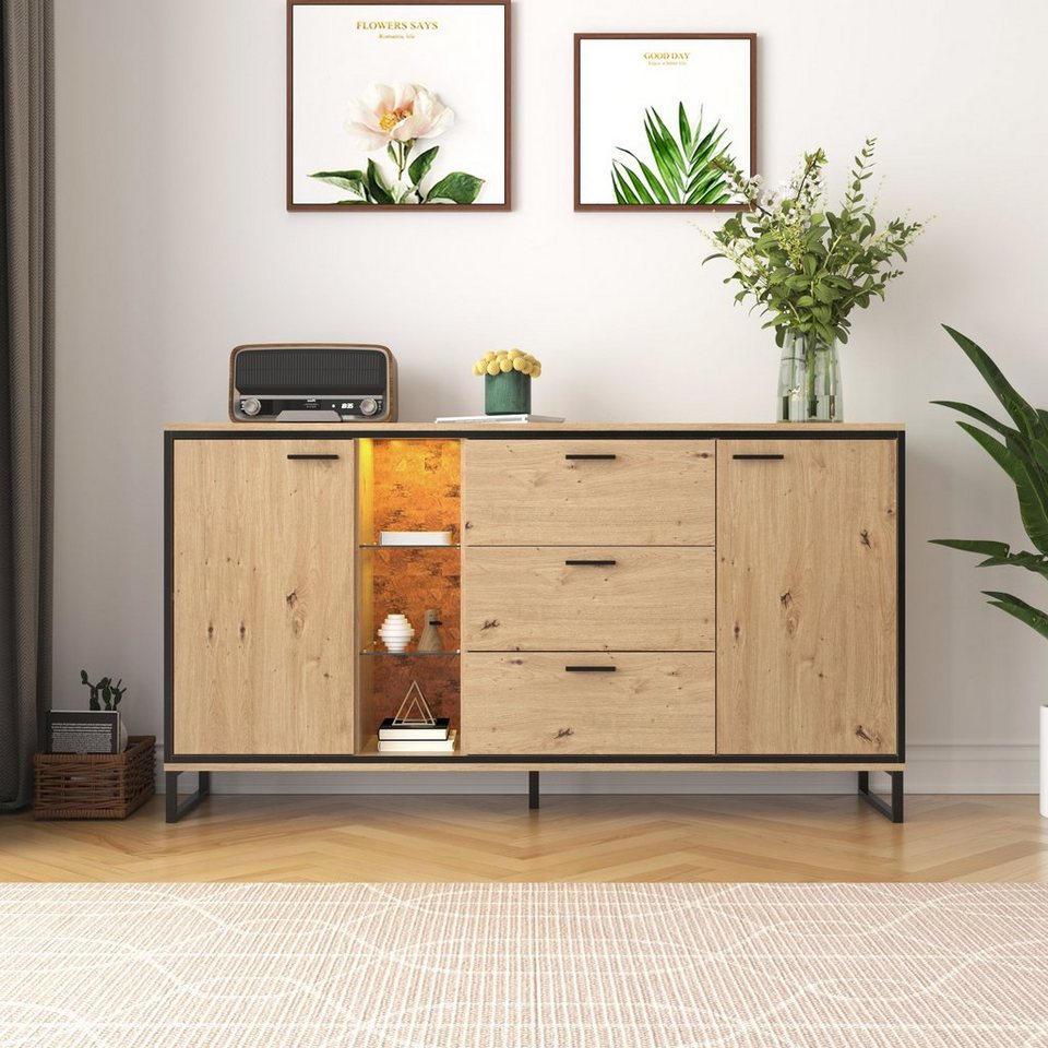 Sweiko Sideboard Mit Glaseinlegeböden Und Led Beleuchtung Anrichte
