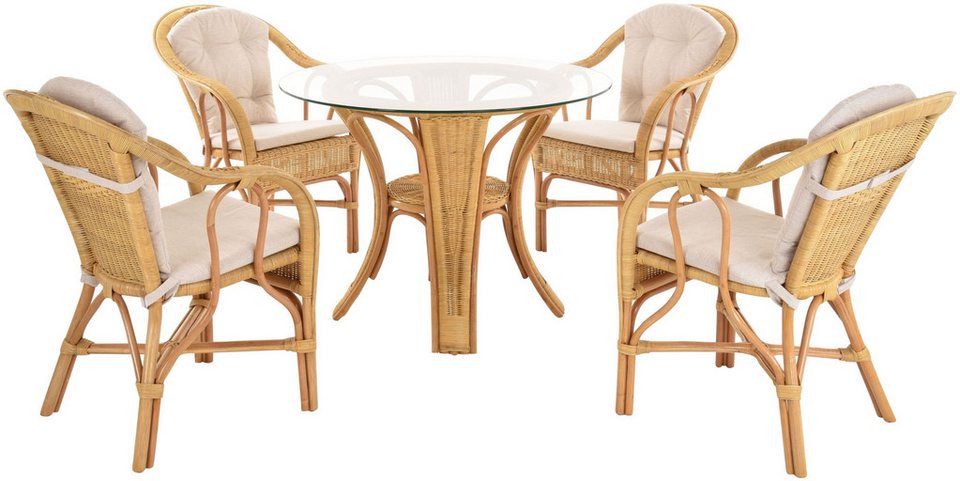 Krines Home Sitzgruppe Set Wintergarten Rattanset Ulm Rattangruppe Für