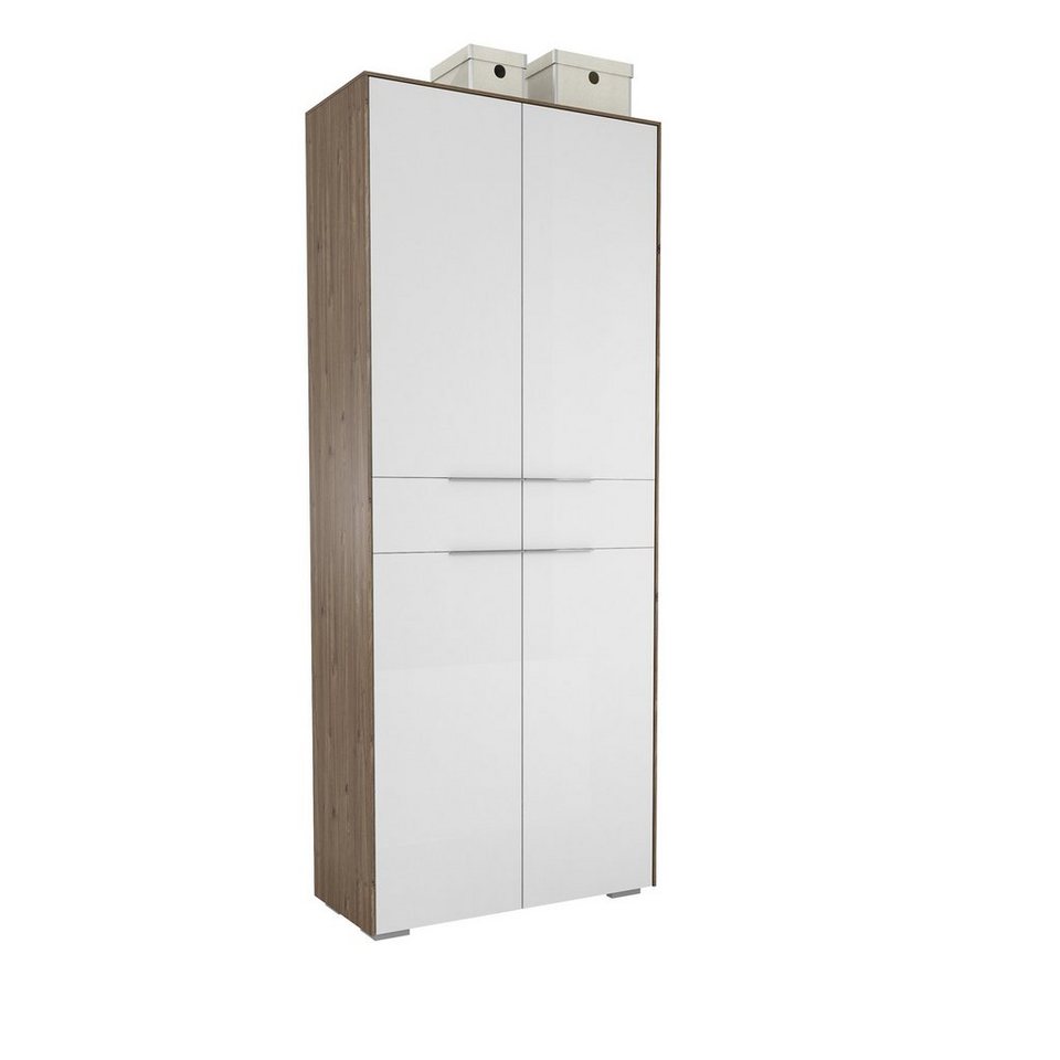 Möbelando Garderobenschrank 2447 Aus Spanplatte Glas In Walnuss
