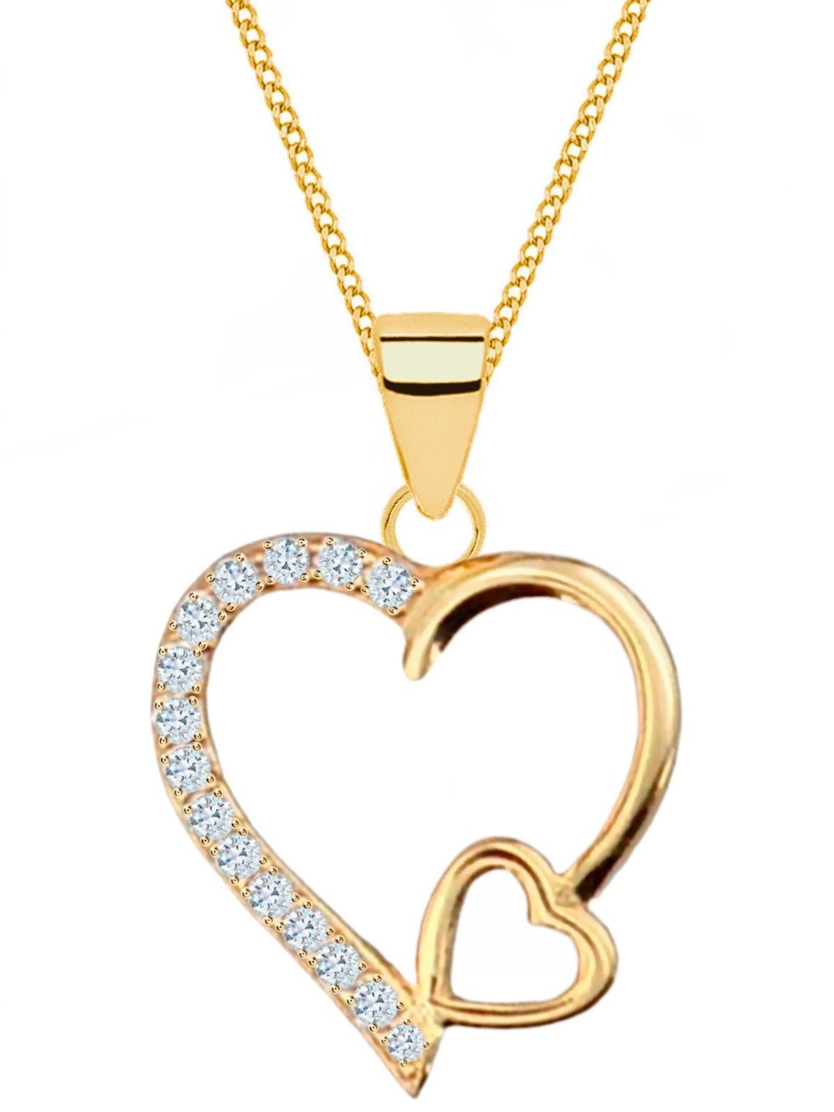 Goldene Hufeisen Kette mit Anhänger Halskette Gold Herz 925 18K vergoldet Zirkonia Anhänger ...