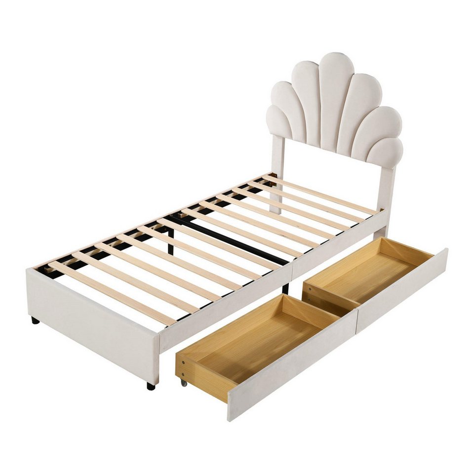 Rutaqian Einzelbett Kinderbett Polsterbett Mit Schublade 90 × 200 Cm