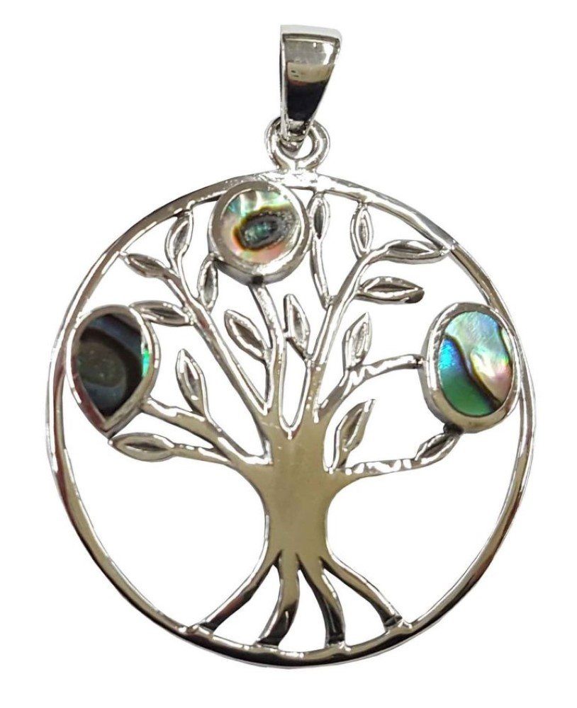 Saraswati Amulett Anhänger "Paua Lebensbaum" Silber 925 3cm
