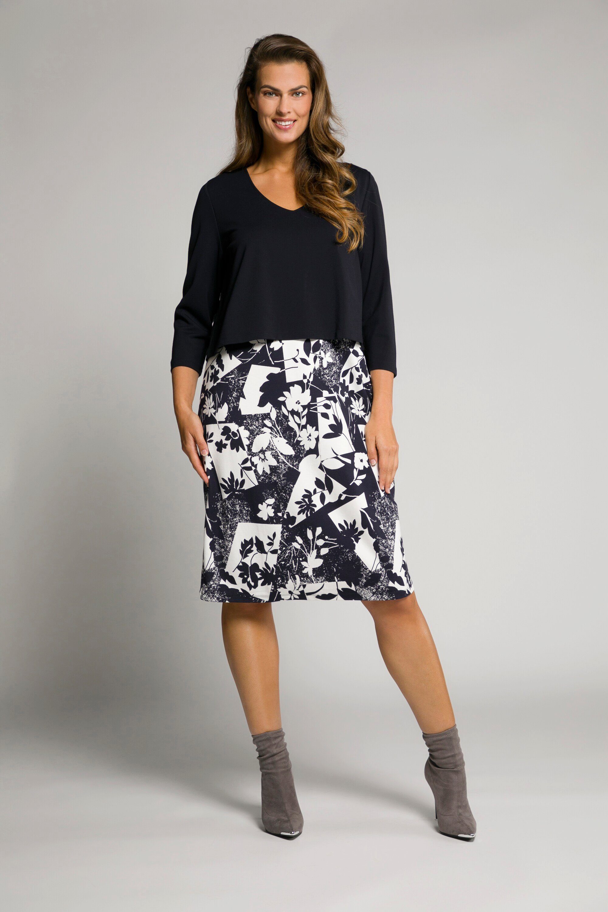Ulla Popken Jerseykleid 2 In 1 Kleid Punto Di Roma V Ausschnitt 3 4 Arm