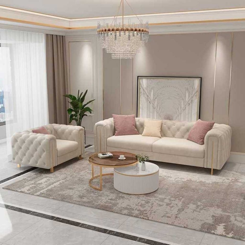 Jvmoebel Wohnzimmer Set Set 2 Tlg Wohnzimmer Sofagarnitur Doppelt Sofa