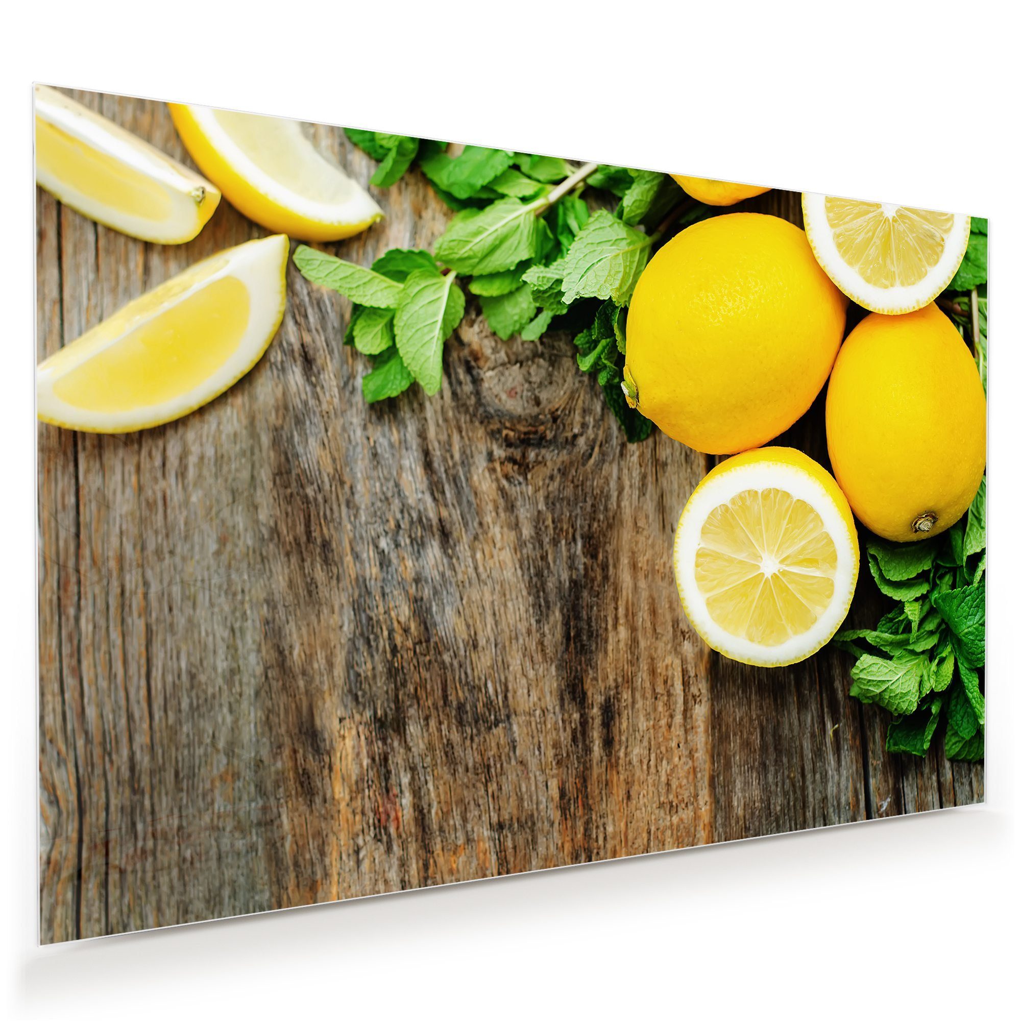 Primedeco Glasbild Wandbild Zitronen Und Minze Mit Aufhängung Früchte