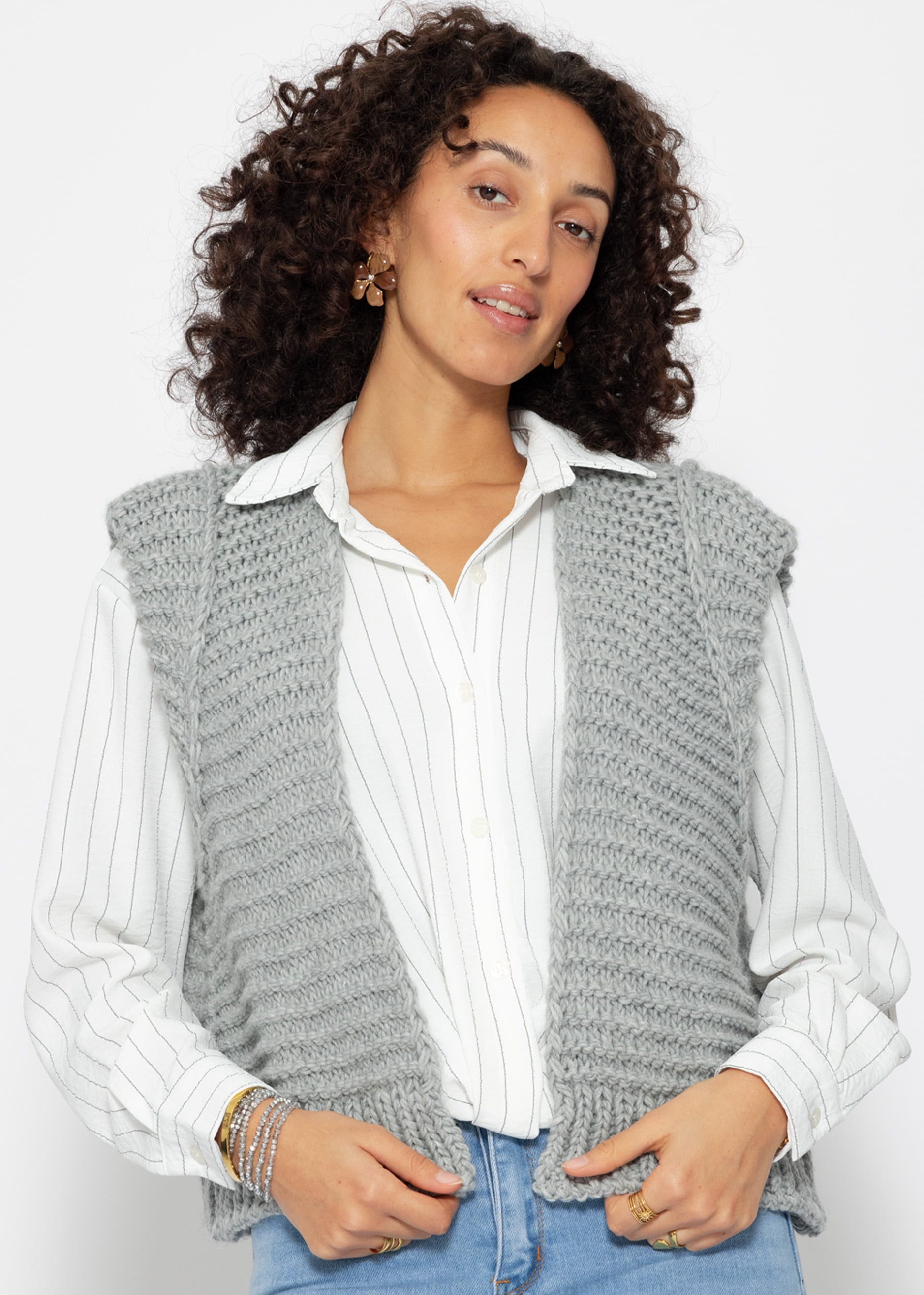 SASSYCLASSY Strickweste Strickweste Damen mit strukturierten Schultern Grobgestrickte ärmellose ...