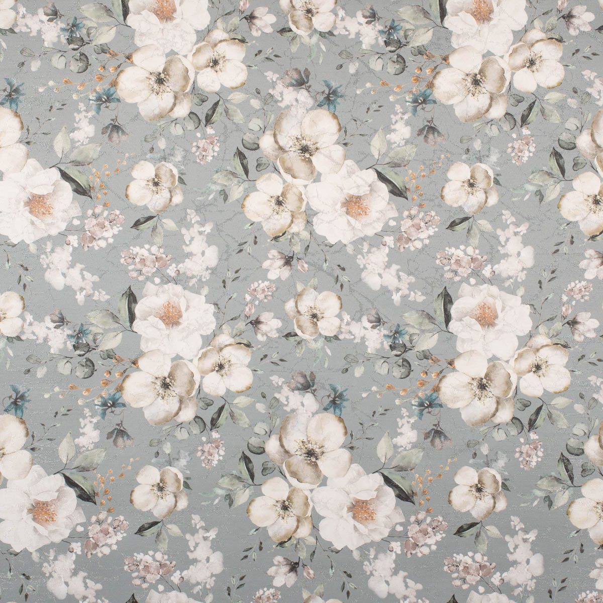 SchÖner Leben Stoff Dekostoff Jacquard Lurexstoff Blüten Graublau
