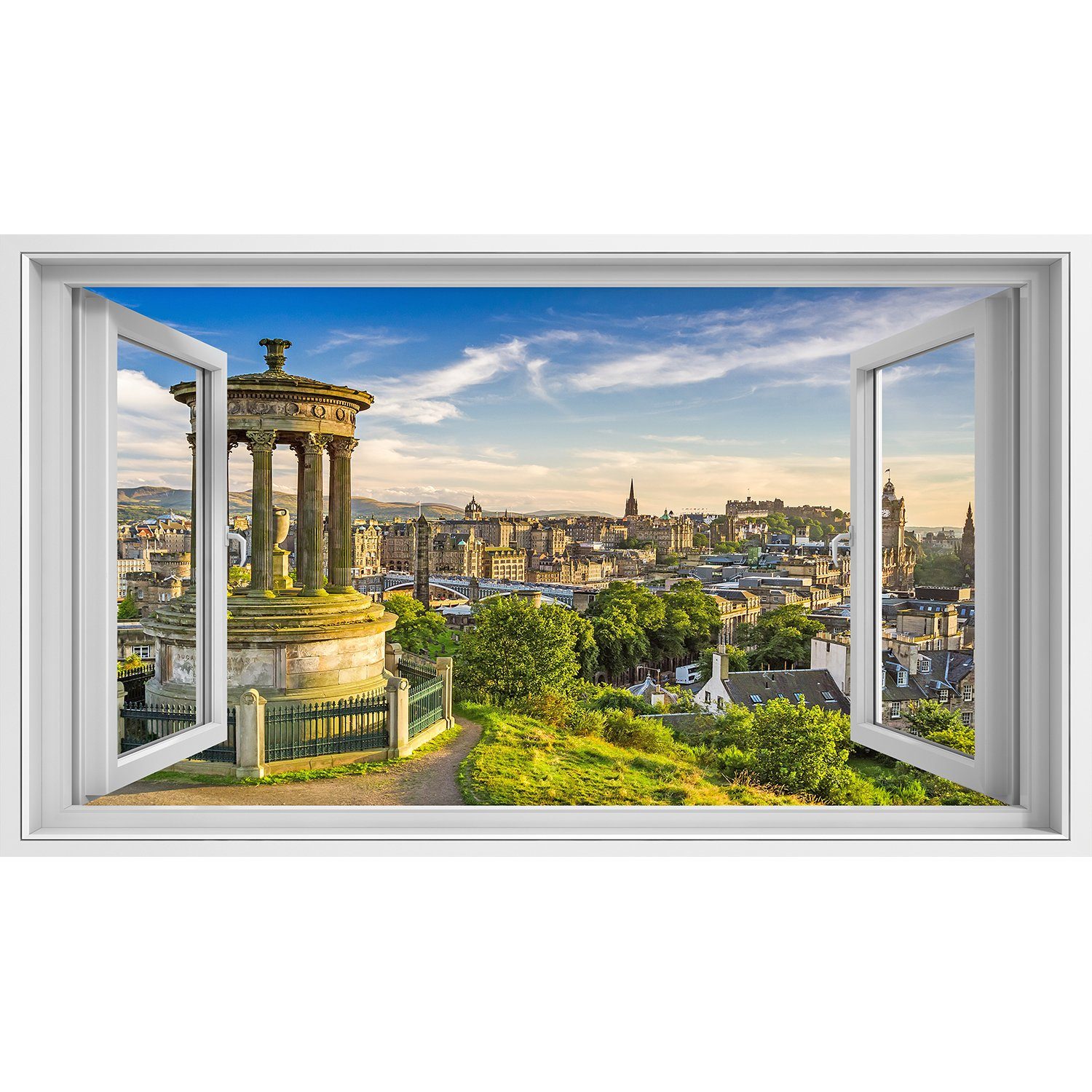 islandburner Leinwandbild Fensterblick Schöne Aussicht auf die Stadt Edinburgh Sagenhafter Effek