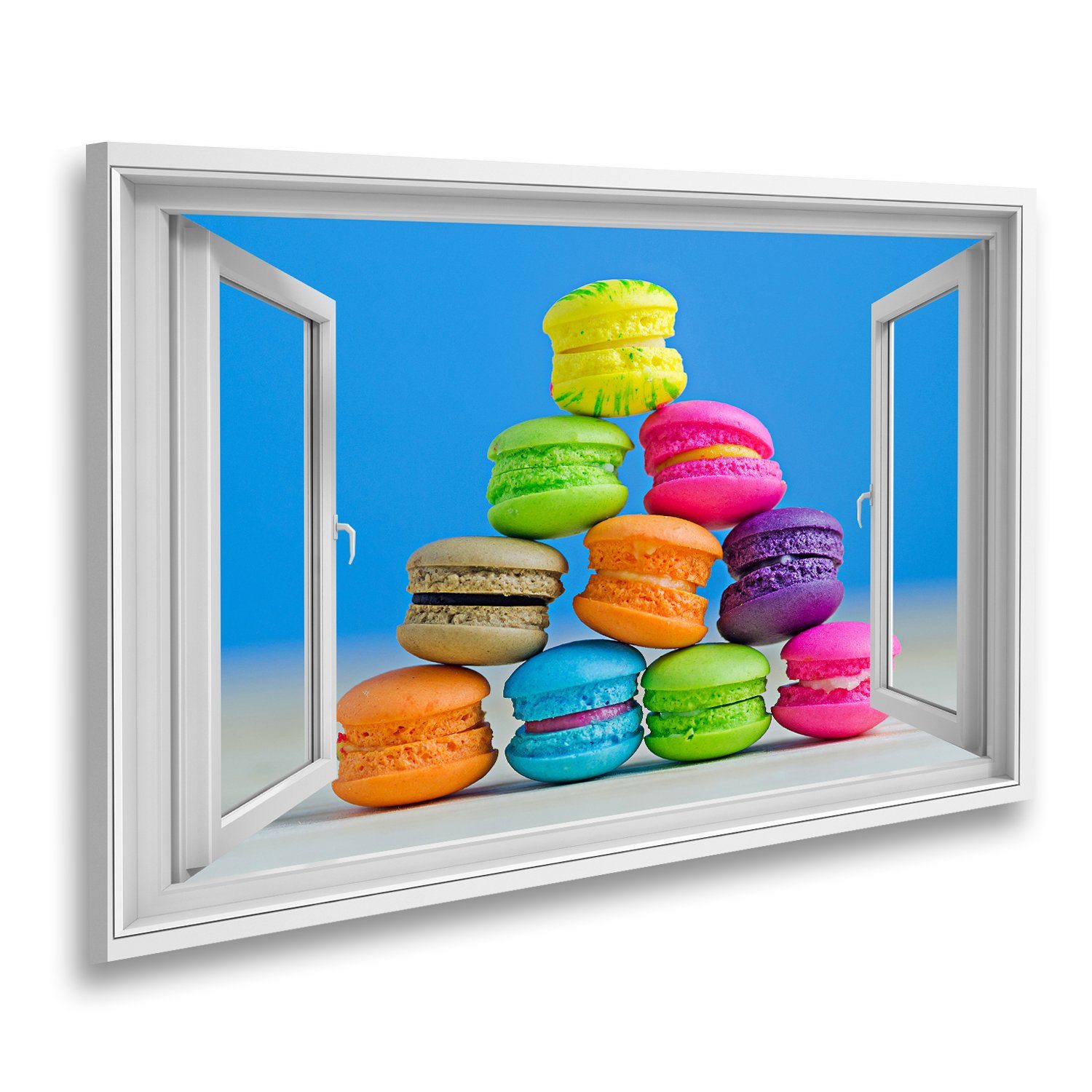 islandburner Leinwandbild Fensterblick Bunter Makkaron Sagenhafter Effekt Wandbild Leinwandbild
