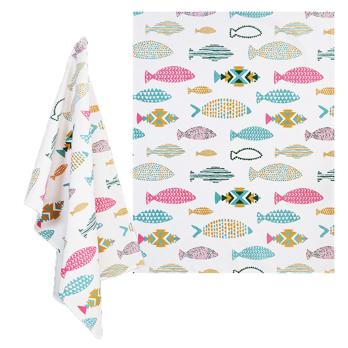 Raebel Geschirrtuch Geschirrtuch 2er Set BUNTE FISCHE, (Set), 2 ...