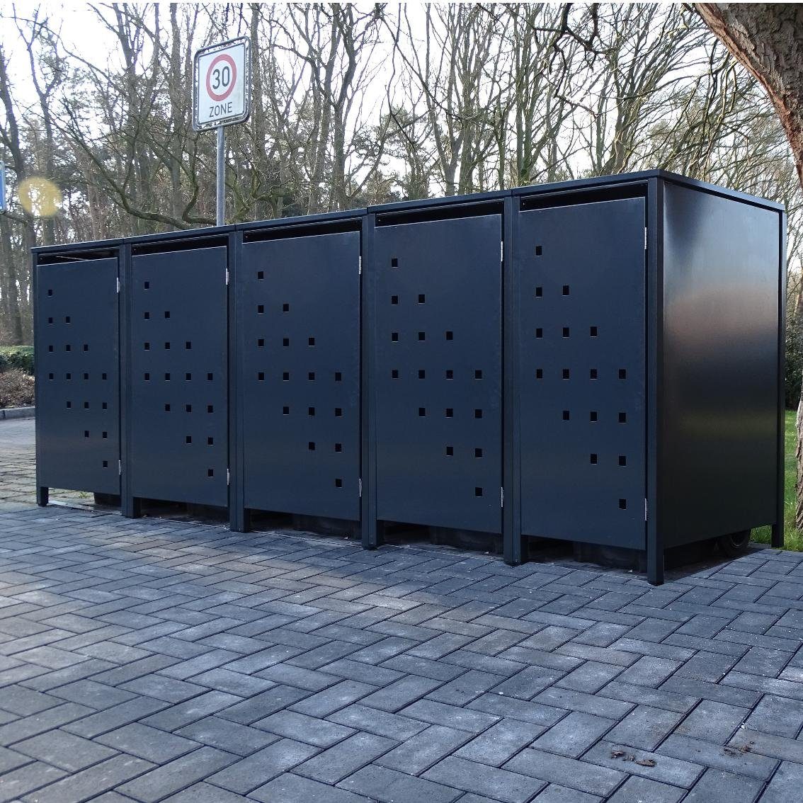 SRM Design Mülltonnenbox 5 Mülltonnenboxen Modell No.3 Anthrazit komplett RAL7016 für 120 Liter