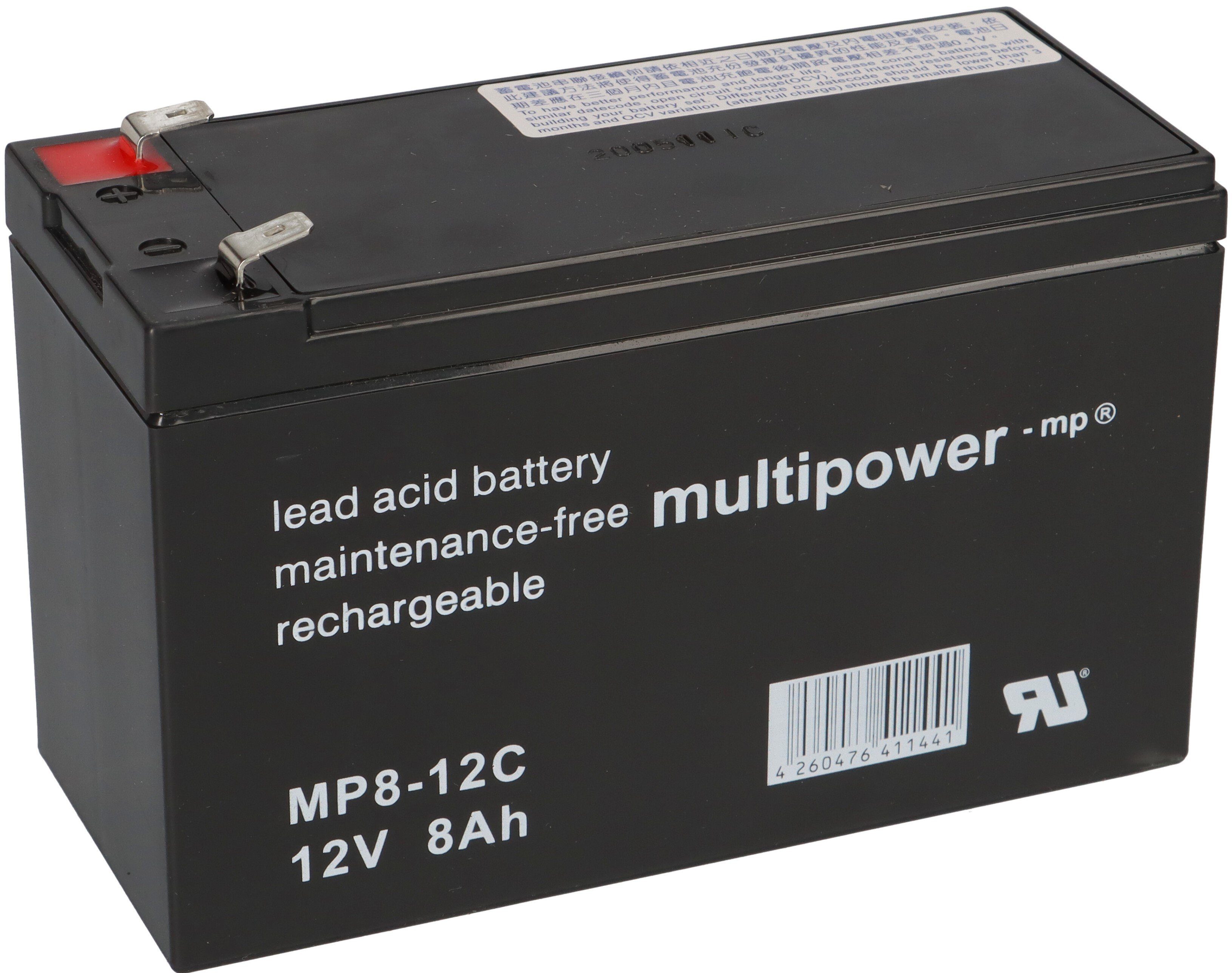 Multipower Multipower Blei-Akku MPC8-12 Pb 12V / 8Ah Zyklenfest, Faston 6,3 Bleiakkus