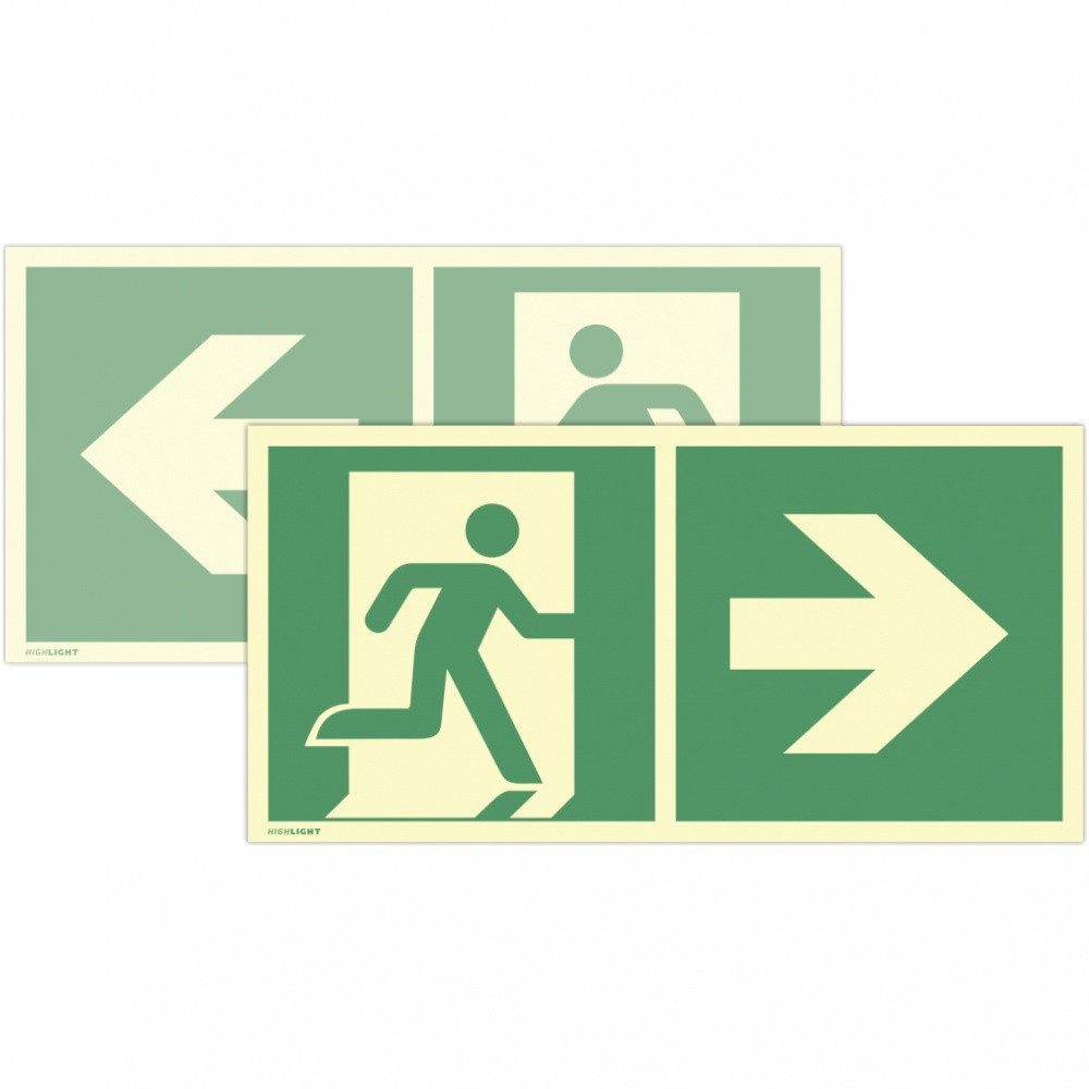 König Werbeanlagen Hinweisschild Notausgang mit Richtungspfeil links und rechts, Kombi - doppels ...