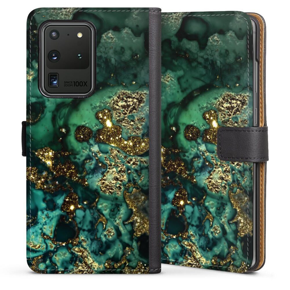 Deindesign Handyhülle Marmor Glitzer Look Muster Cyan Glitter Marble