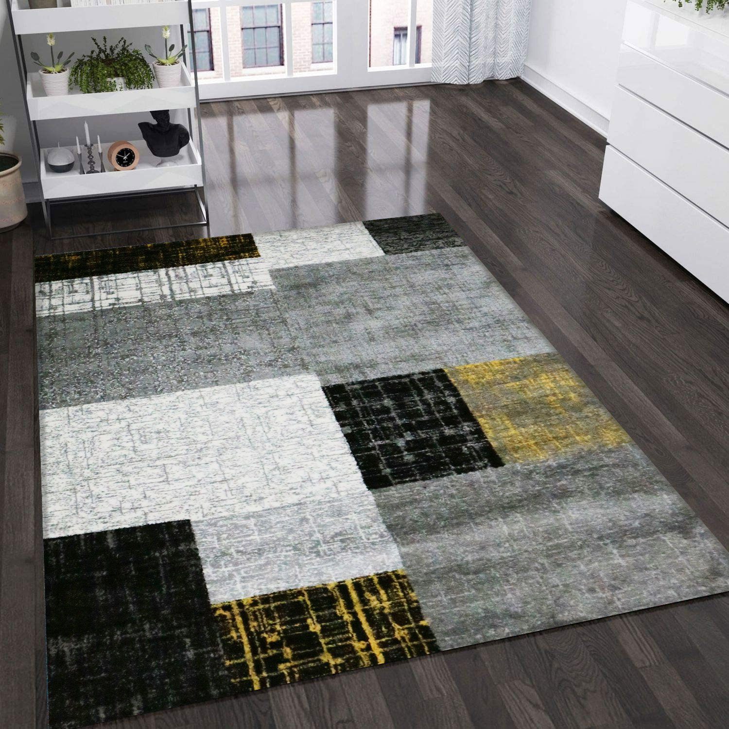 Teppich Designer Moderner Wohnzimmer Teppich In Gelb Grau Und Weiß
