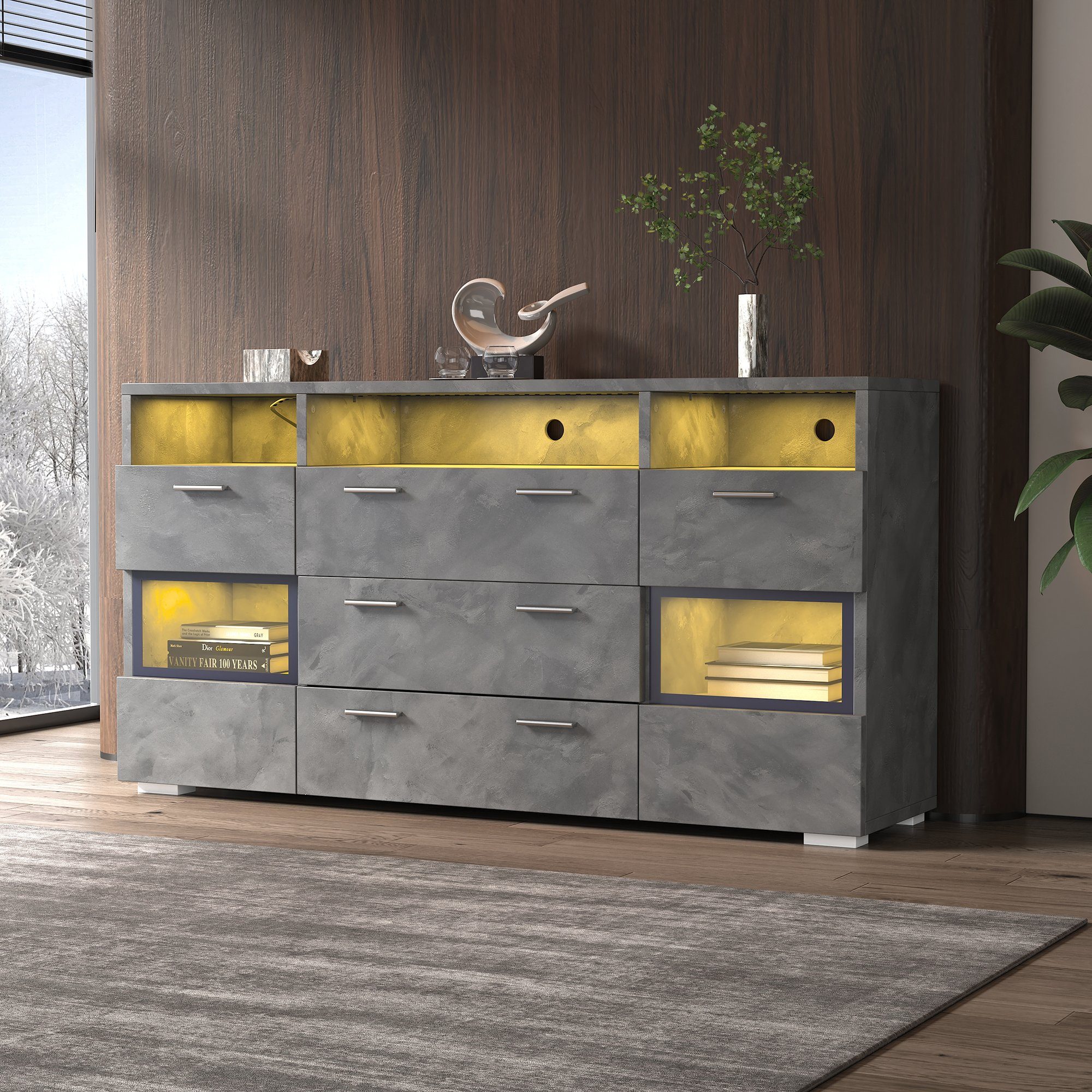 Okwish Sideboard Aufbewahrungsschrank Kommode Mit 2 Türen Und 3