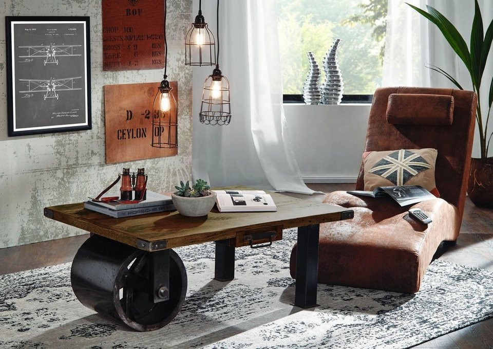Massivmoebel24 Couchtisch Railway Couchtisch Mango 110x80x43 Braun