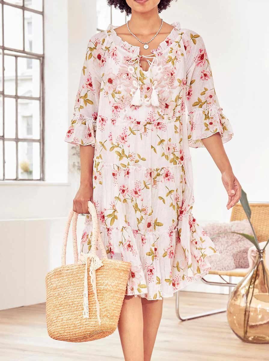 Heine Abendkleid Linea Tesini Damen Designer Kleid Mstickerei Ecru