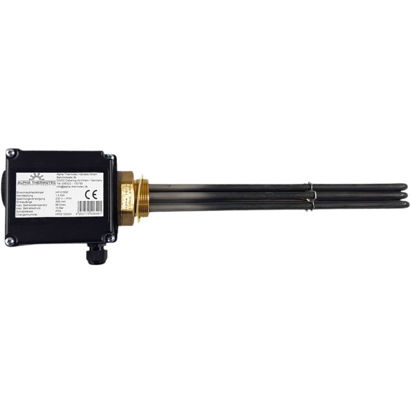 Alpha Thermotec Heizstab Heizpatrone HP isolierte Ausführung, schwarz