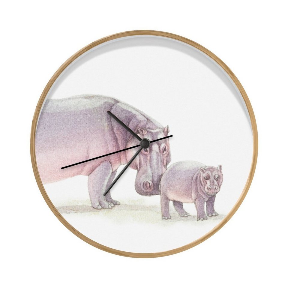 Muchowow Wanduhr Nilpferd Kalb Aquarell Uhrwerk Inkl Batterie