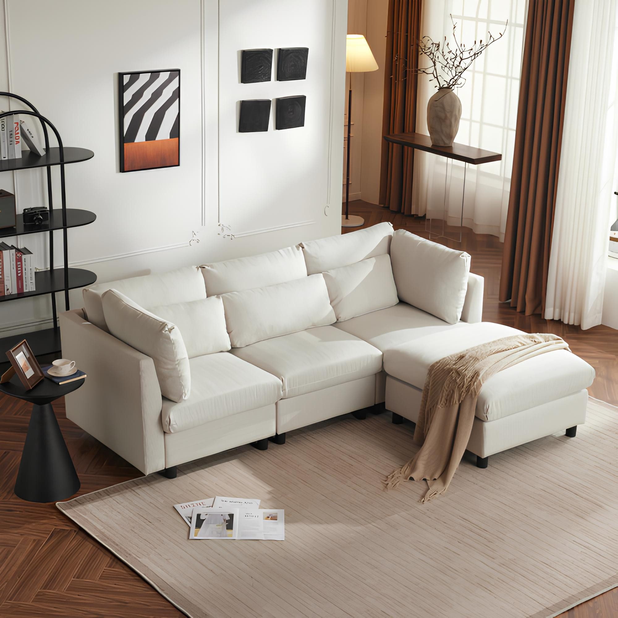 Leawin Ecksofa Modernes Design L Förmiges Ecksofa Mit 3 Sitzer Und