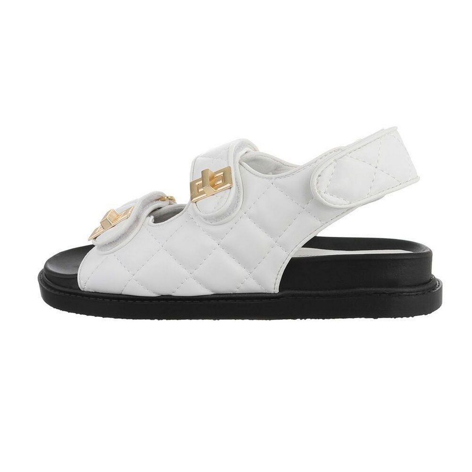 Ital Design Damen Freizeit Sandalette Flach Riemchensandalen In Weiß
