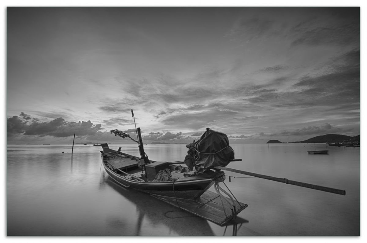 Wallario Herd Abdeckplatte Thailändisches Fischerboot In Schwarz Weiß