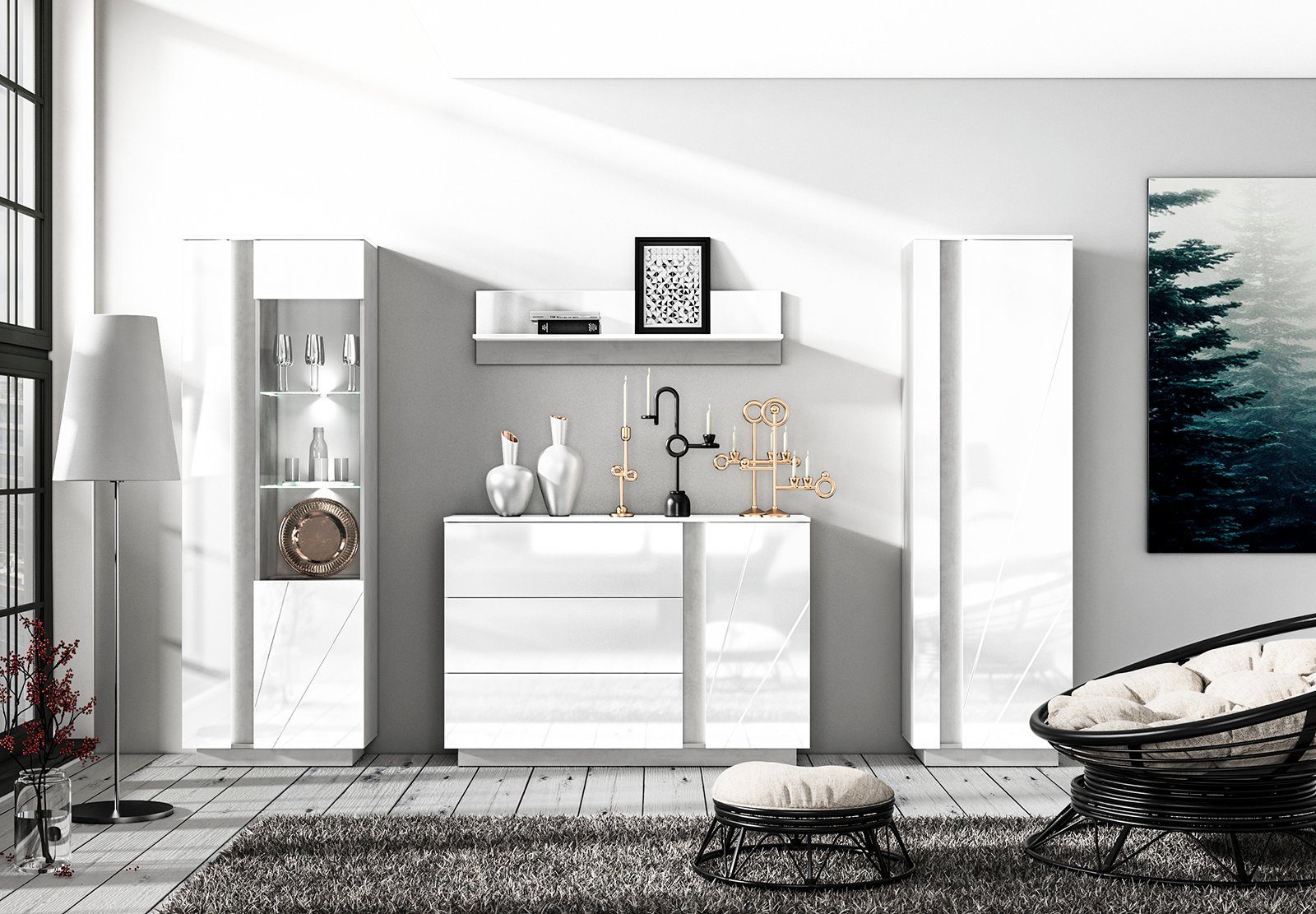 Jvmoebel Wohnzimmer Set Wohnzimmer Set Vitrine Kommode Wandregal