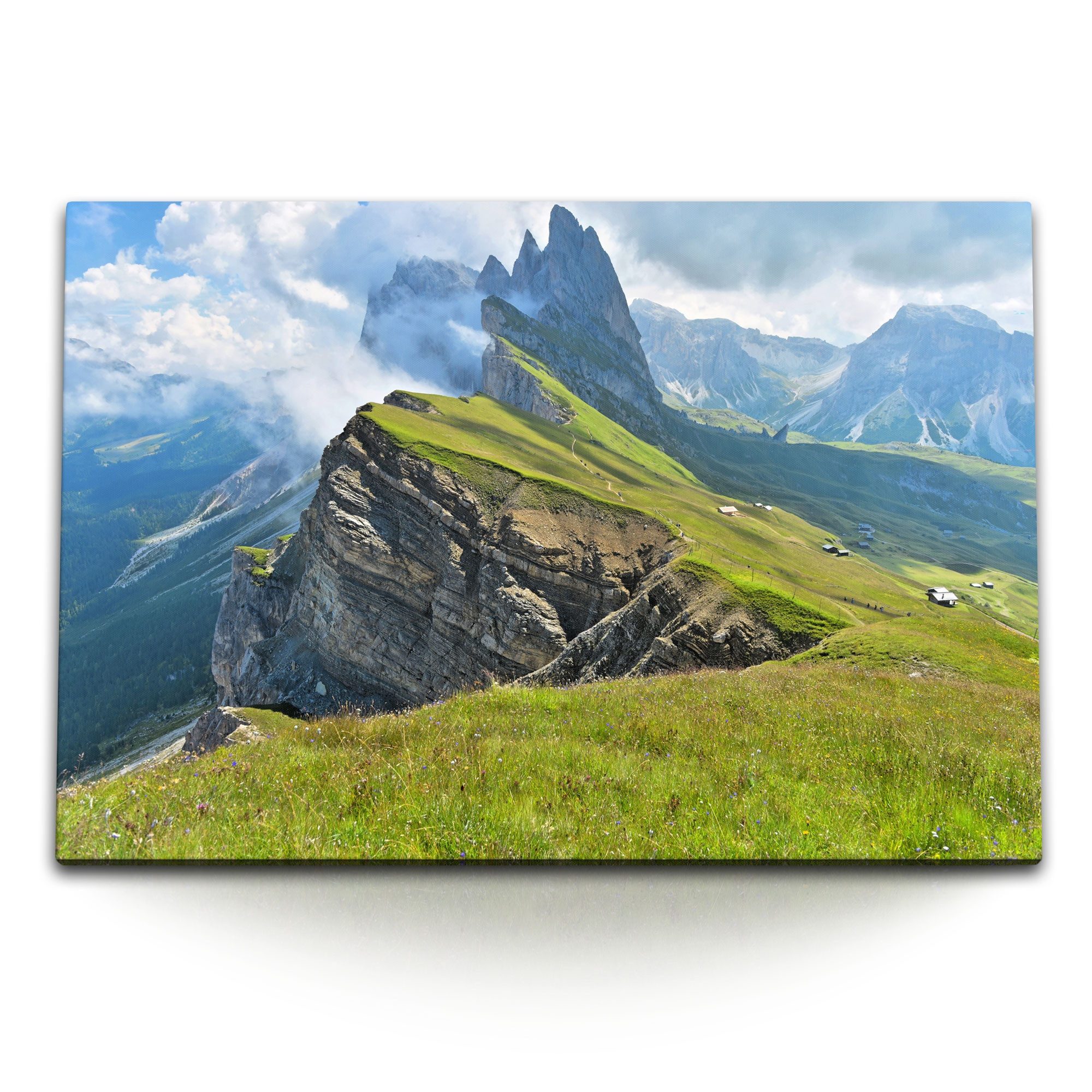 Sinus Art Leinwandbild 120x80cm Wandbild auf Leinwand Alpen Italien Berge Wiese Berglandschaf ...