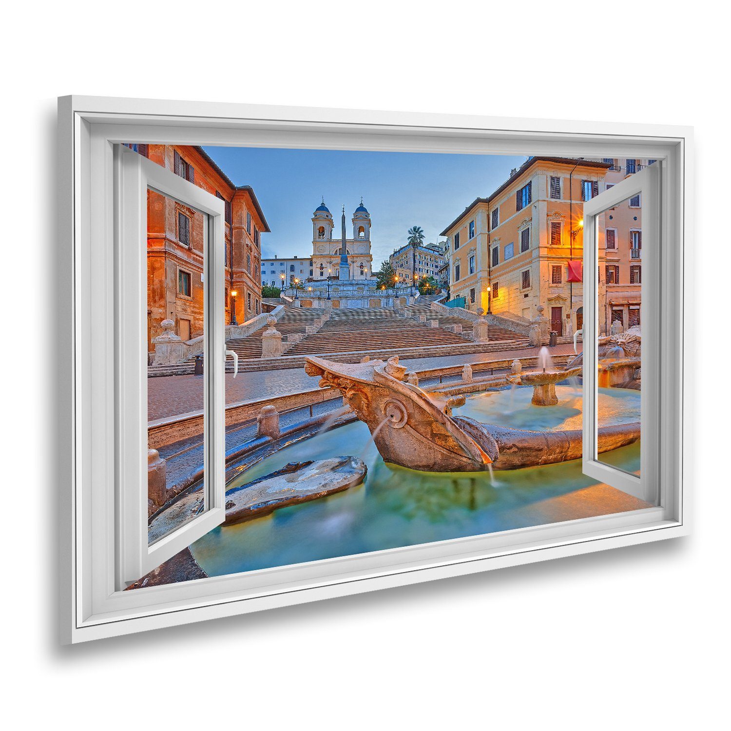 islandburner Leinwandbild Fensterblick Spanische Schritte in der Abenddämmerung in Rom Italien S