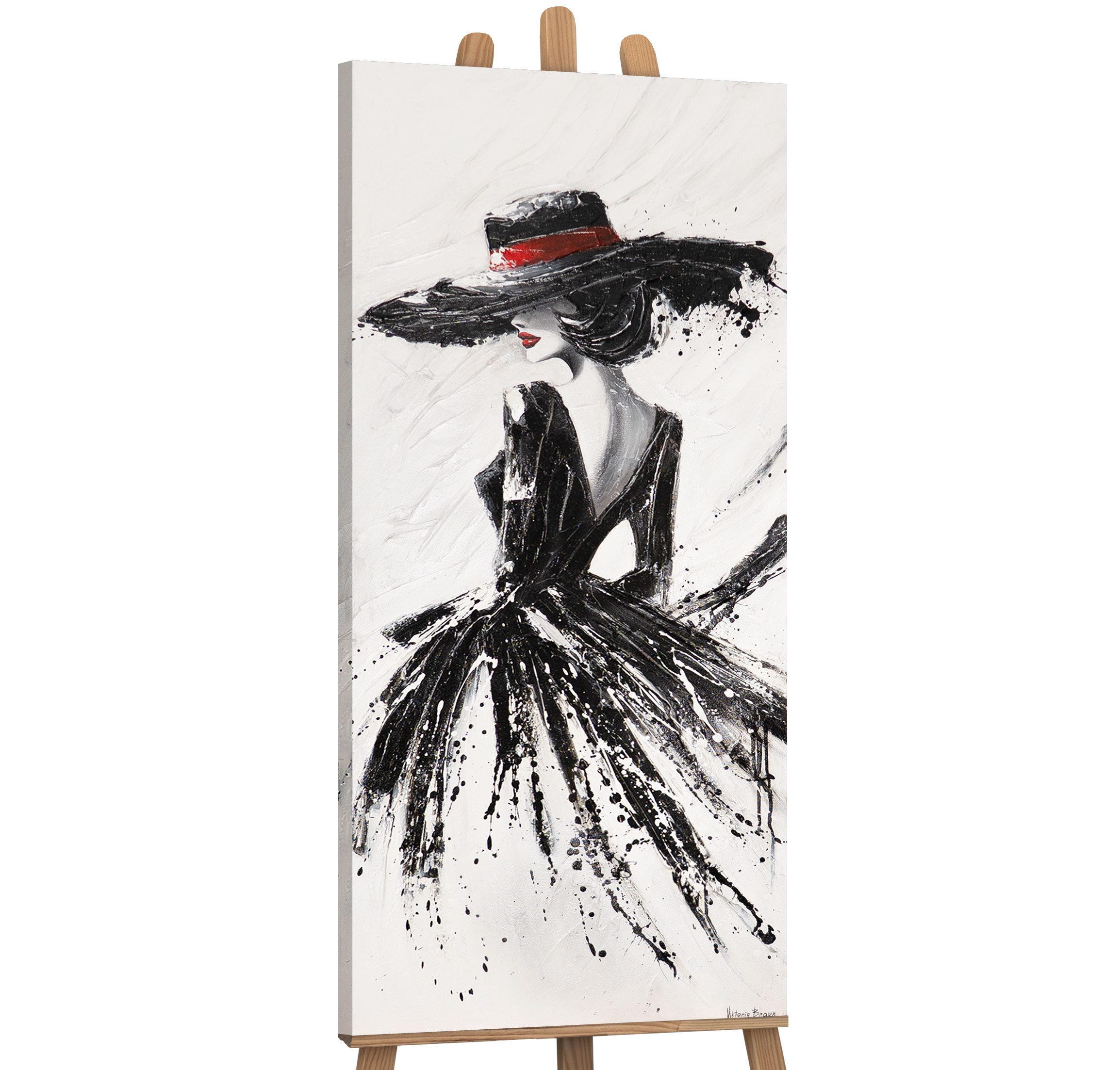 YS-Art Gemälde Wandbild Dame mit Hut, Elegante Frau, Anmut, Vertikal ...