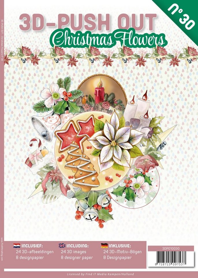 FINDit Motivpapier Stanzbogenbuch Christmas Flowers, 3D DIN A4 FINDit Motivpapier Stanzbogenbuch Christmas Flowers, 3D DIN A4
