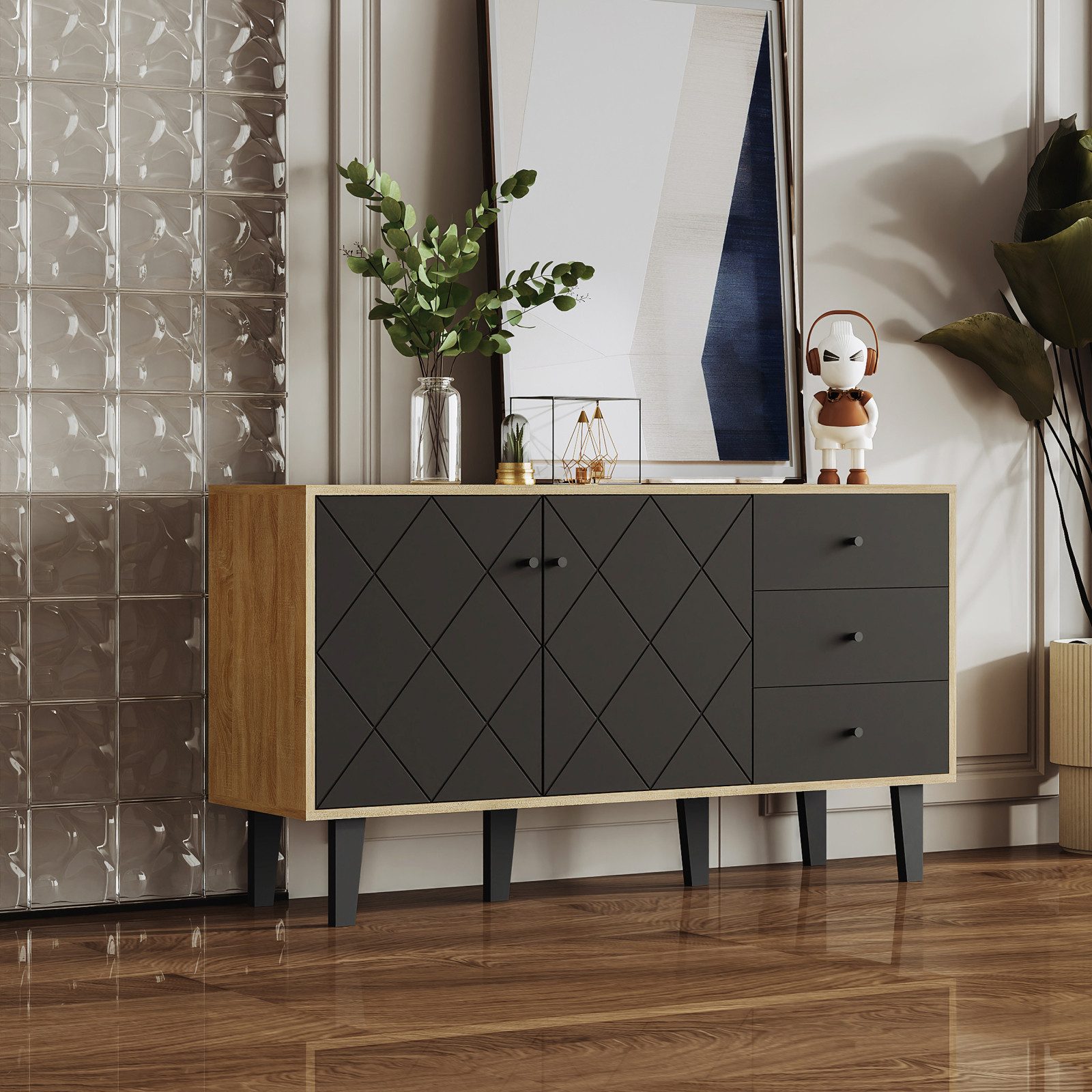 Furokoy Sideboard Sideboard Mit 2 Türen 3 Schubladen Und Einem