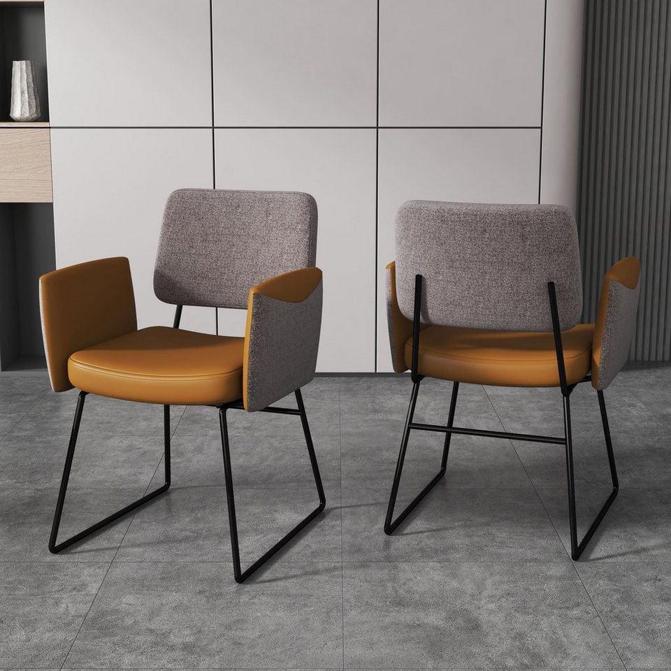 Flieks Polsterstuhl 2 St 2er Set Esszimmerstuhl Leinen Kunstleder