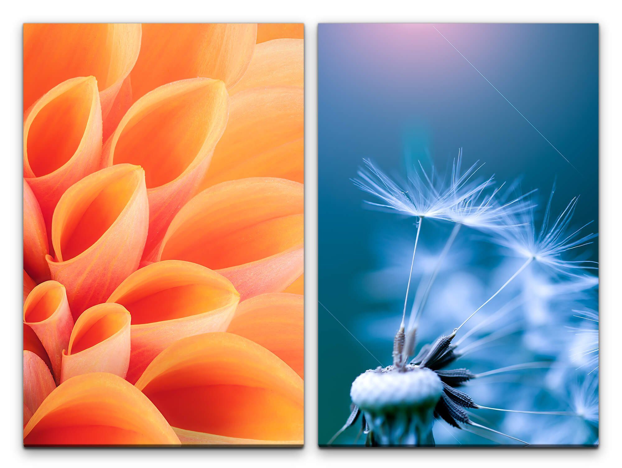 Sinus Art Leinwandbild 2 Bilder Je 60x90cm Dahlie Pusteblume Zart Sanft