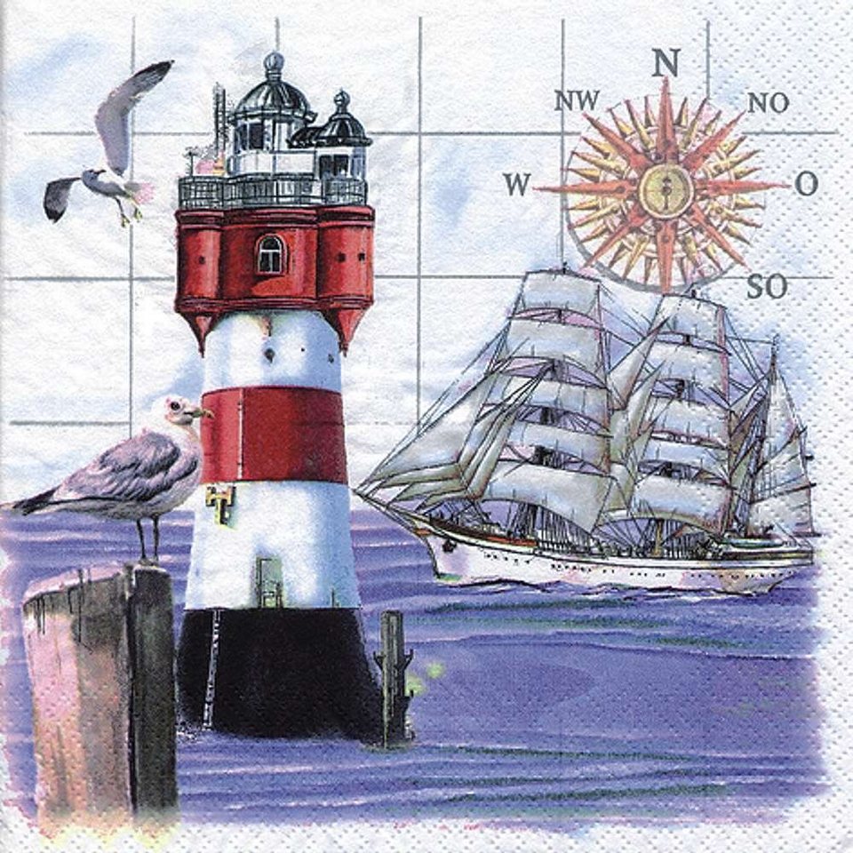 Linoows Papierserviette 20 Servietten Maritim Leuchturm Segelschiff