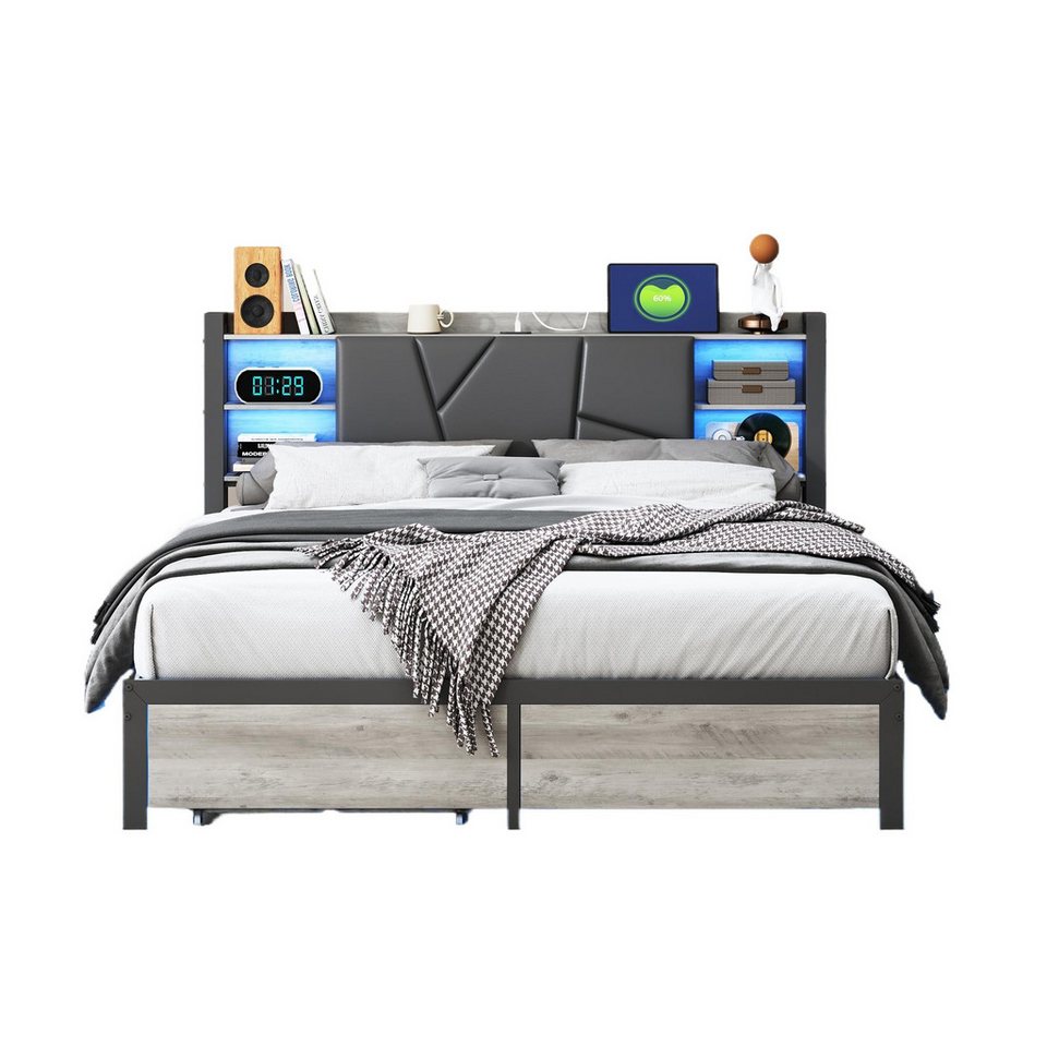 Furokoy Metallbett Doppelbett Stauraumbett Mit 2 Schubladen Bett Mit