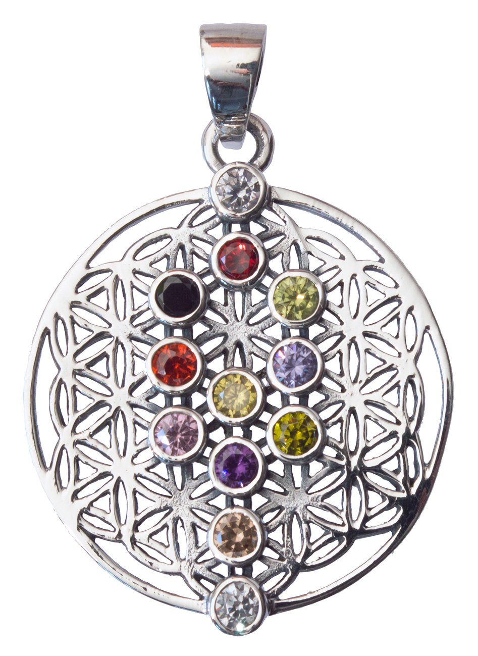 Saraswati Amulett Anhänger "Blume des Lebens mit Lebensbaum" 12 Zirkonen