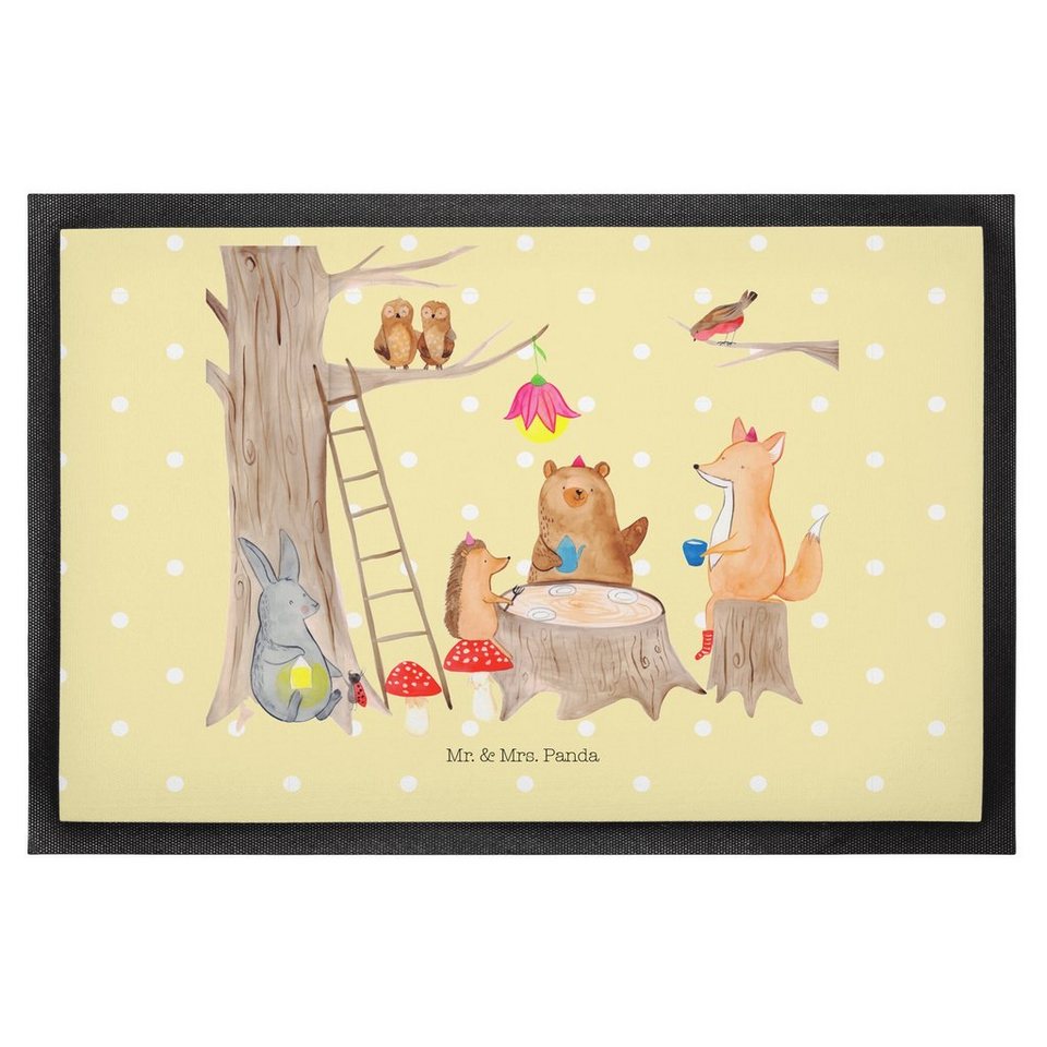 Fußmatte Waldtiere Picknick Gelb Pastell Geschenk Vorleger